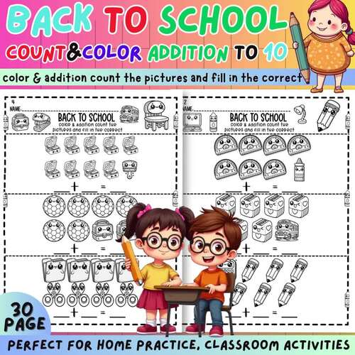 Count and Write Addition within 10 Worksheets, Back to School Fun Math ...