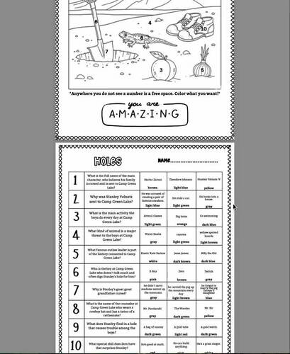 Holes Color By Number | Novel Review Coloring Activity by A Dads Classroom