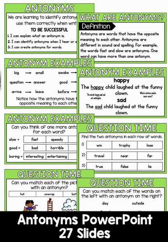 Antonyms Bundle - Worksheet Pack and Guided Teaching PowerPoint | TPT
