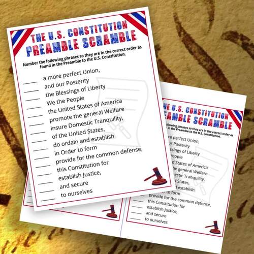 Preamble Scramble Game, Constitution Day, U.S. History Lesson, Constitution