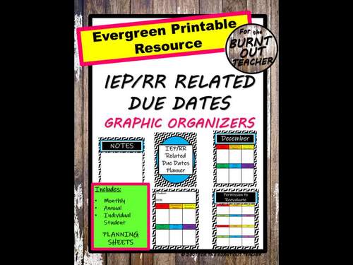 MONTHLY & ANNUAL SPECIAL EDUCATION PAPERWORK IEP RR DUE DATES PLANNER ...
