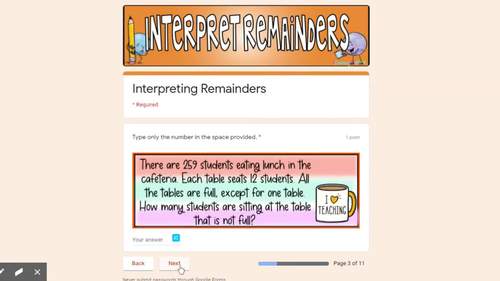 5th Grade Long Division Interpreting Remainders Quiz Google Classroom