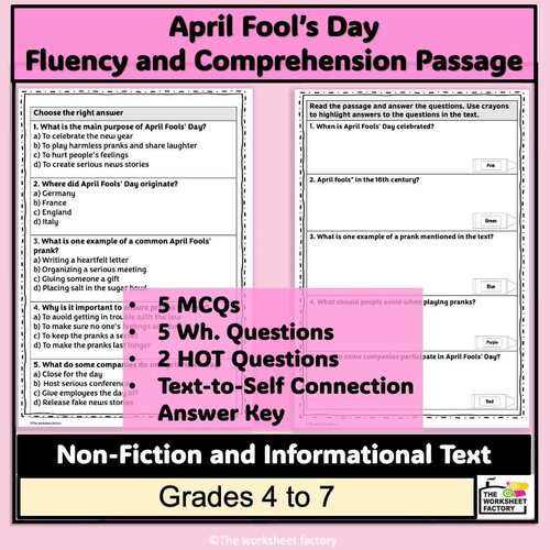 April Fools' Day Reading Comprehension For Grades 4 to 7 | TPT