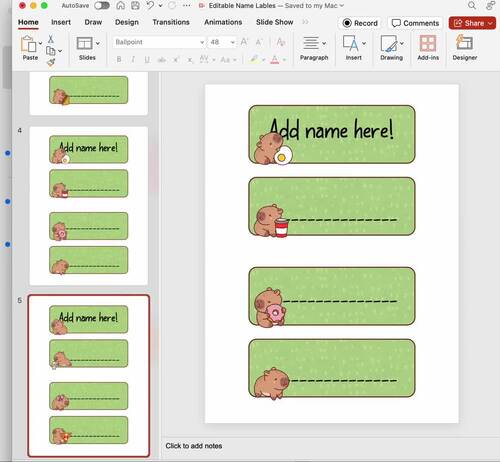 Cute Capybara Classroom Name Tag Labels || Kawaii Decor Editable Printable