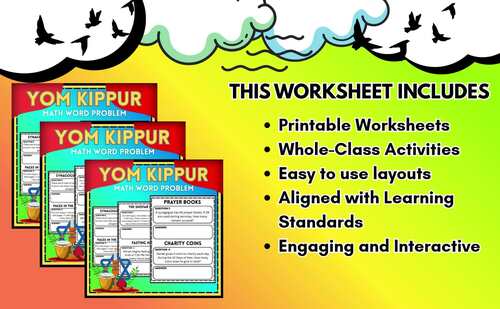 40 Yom Kippur Math Word Problem Worksheets | Jewish Holiday Activities ...