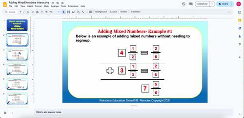 Adding Mixed Numbers Digital Activity (Google Slides) 5.NF.1, 5.3H