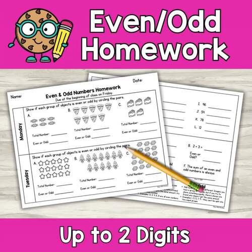 Even Odd Math Homework 2nd Grade Week of Assignments | Due Friday 2 digit