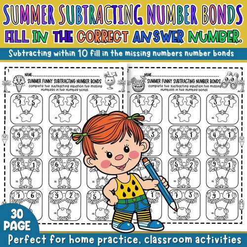 Summer Subtracting Number Bonds Within 10 | Fun & Engaging Math Worksheets