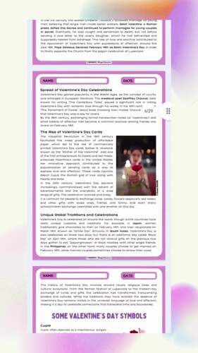Valentine's Day History Reading Comprehension Activities Grades 5-7 ...