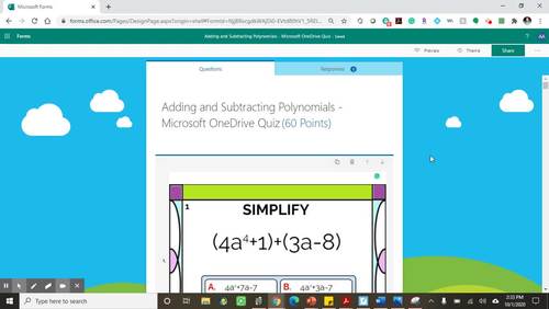 Adding and Subtracting Polynomials: Microsoft OneDrive Forms Quiz - 30 ...