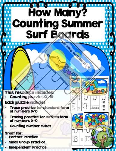 How Many Surfboards? Counting 0-10 by Mrs Wyatts Wise Owl Teacher Creations