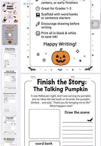 Halloween Writing Prompts | Halloween activity | Grades 1-3 by Amor ...