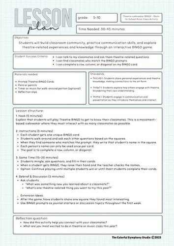 Theatre Icebreaker Bingo – Back-to-School Theatre Class Activity