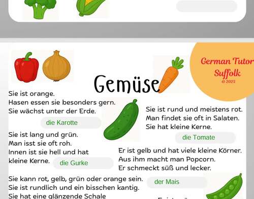 German Vocabulary Vegetables - Deutsch Wortschatz Gemüse - DaF by LB ...