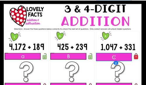 Valentine's Day Math Digital Resource | 3 and 4-Digit Addition and ...