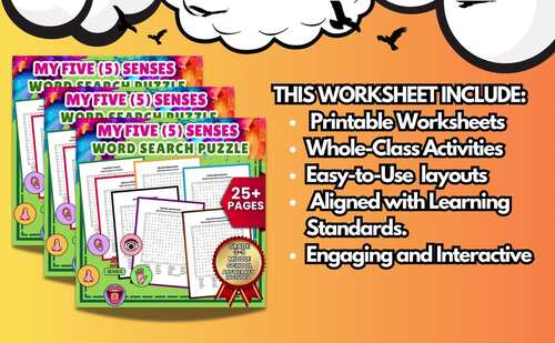 My Five (5) Senses Word Search Puzzles Activities 3rd,4th,5th,6th,7th ...