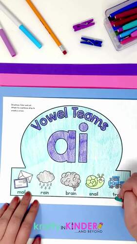 Vowel Team Activities & Review Phonics Craft for AI, AY, EE, EA, EA & More
