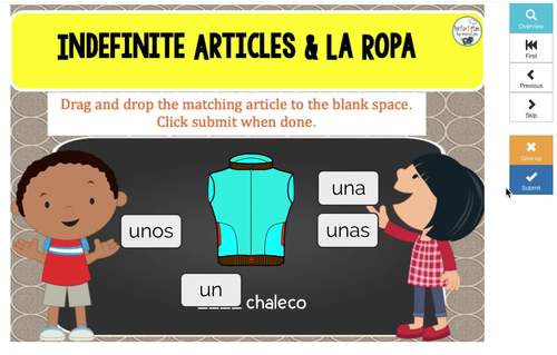 Distance Learning Indefinite Articles and Clothing in Spanish BOOM CARDS