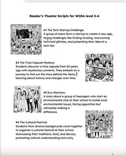 4 Lengthy Reader's Theater Scripts (Hi-Lo) WIDA level 3-4 (glossary ...