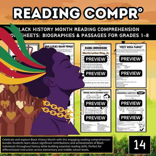 Black History Month Reading Comprehension Worksheets: Biographies ...