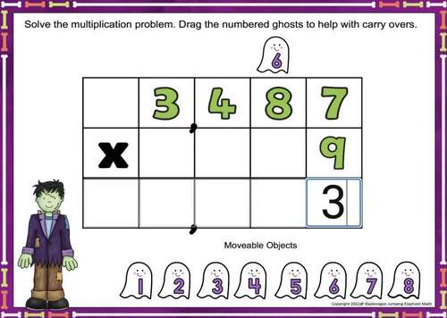 Halloween 4 Digit by 1 Digit Multiplication Standard Form Boom™ Cards