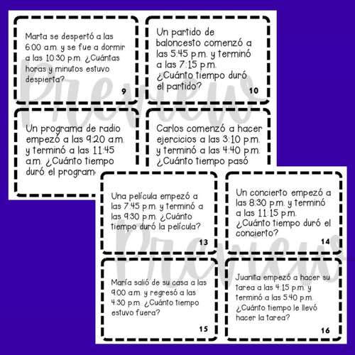 Tarjetas de Problemas de Tiempo Transcurrido, Centros de Matemáticas