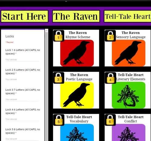 Edgar Allan Poe Activity Escape Room, Tell-Tale Heart, Raven Distance ...