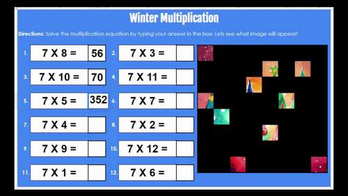 Winter Pixel Art Math Mystery Pictures -Multiplication & Division 1-12