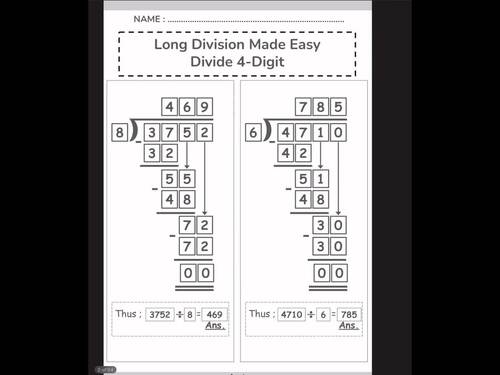Long division made easy divide 4-digit | for 3rd-5th 100 page by ...
