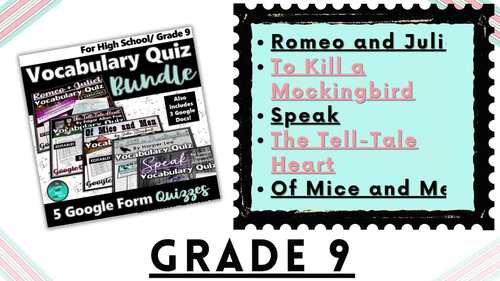 Vocabulary Quiz BUNDLE for 20 HS Texts | Grades 9 10 11 12 | Google Forms