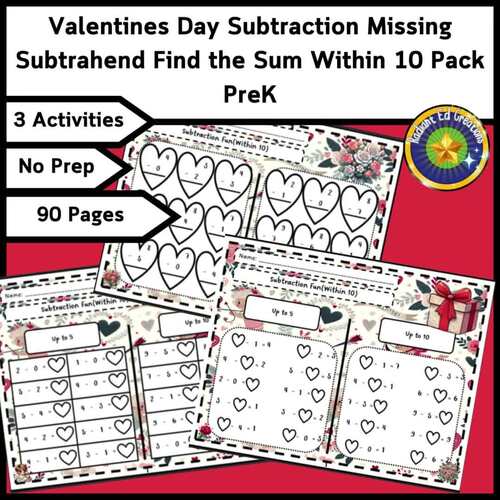 Valentines Day Subtraction Math 10 Fact Fluency Place Value Logic ...