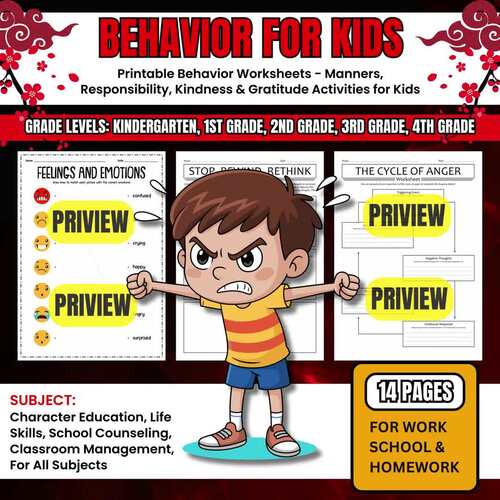 Printable Behavior Worksheets - Manners Responsibility Kindness & Gratitude