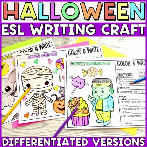 Halloween Coloring Pages- ESL Writing Differentiated Worksheets For 2nd ...