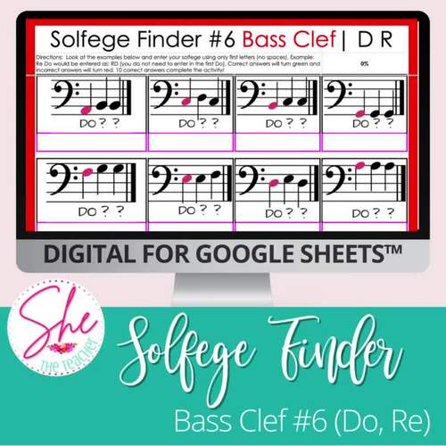 Digital Solfege Worksheet #6: Do & Re (Bass Clef) by She The Teacher