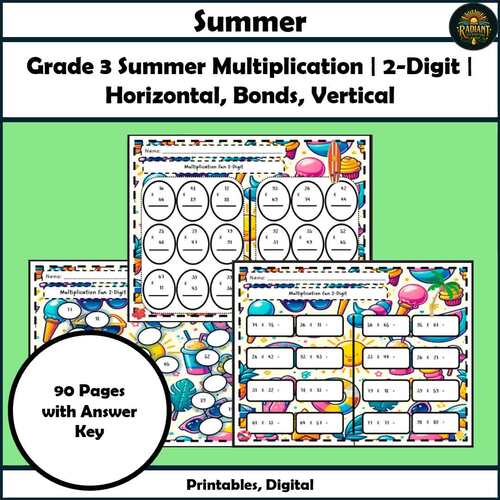 Grade 3 Summer Multiplication Math 2 Digit Fact Missing Number Bond