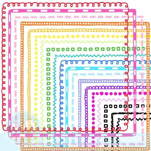 Skinny SQUARE Clipart Borders, Thin Doodle Clip Art Frames PNG by Jax ...