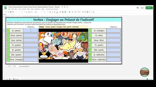 French Verbs Review Present Tense Sticker Mashup Mystery Reveal Self ...