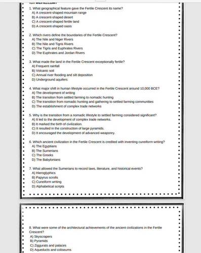 The Fertile Crescent Reading Passage Worksheet | Comprehension ...
