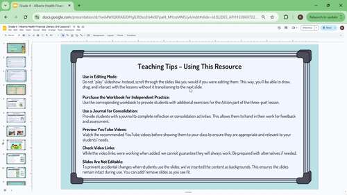 Google Slides Lessons - Alberta Health - Grade 4 - Financial Literacy Unit