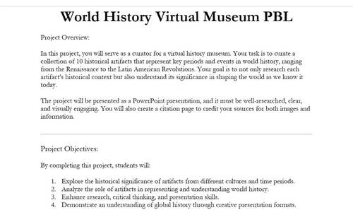 World History Virtual Museum Project by PBL History & Civics | TPT
