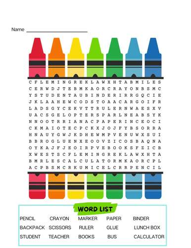 EASY Back To School Wordsearch by Wicked Good Student Study Hall