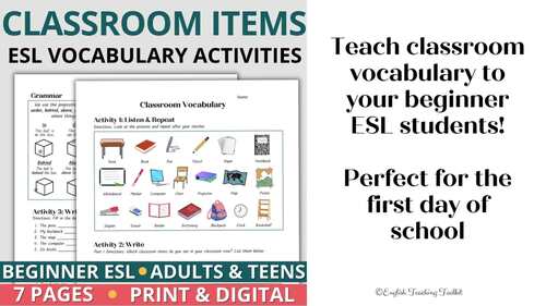 Beginner Adult ESL Vocabulary Worksheets and Activities - Class Items