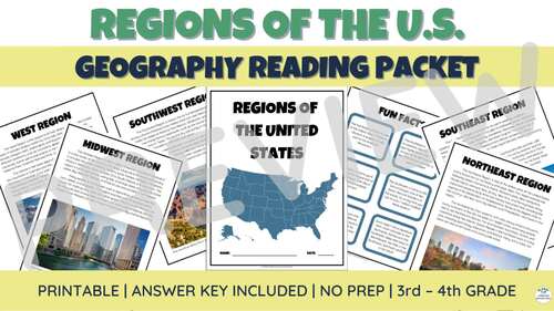 Regions of the United States Social Studies Reading Worksheets US 3rd ...