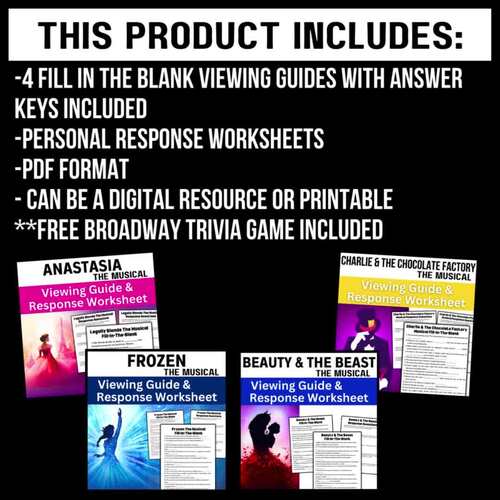 Winter Broadway Bundle → 4 Musical Theatre Viewing Guides & Response ...