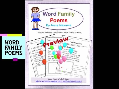Word Family Poems by Anna Navarre | Teachers Pay Teachers