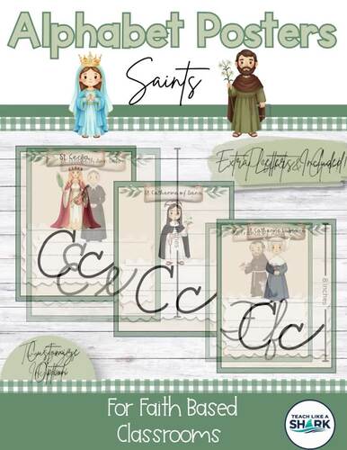 Catholic Saint Alphabet Posters | Manuscript & Cursive |Catholic ...