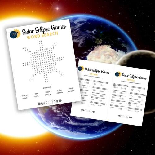 Solar Eclipse Games, Total Solar Eclipse, Trivia Game, Word Search