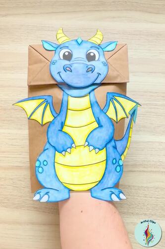 Dragon Paper Bag Puppet Craft Kindergarten & Prek Color Cut and Paste ...