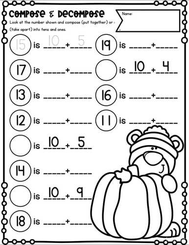 Autumn Math Place Value No Prep Worksheets for 1st Grade {Teen Numbers}