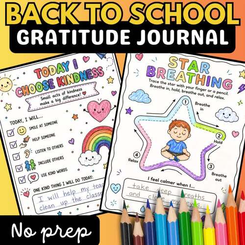 Emotions Mindfulness Journal Gratitude Jar Back to School SEL Worksheets K3